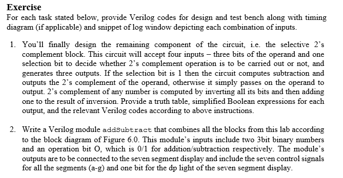 Solved Exercise For each task stated below, provide Verilog | Chegg.com