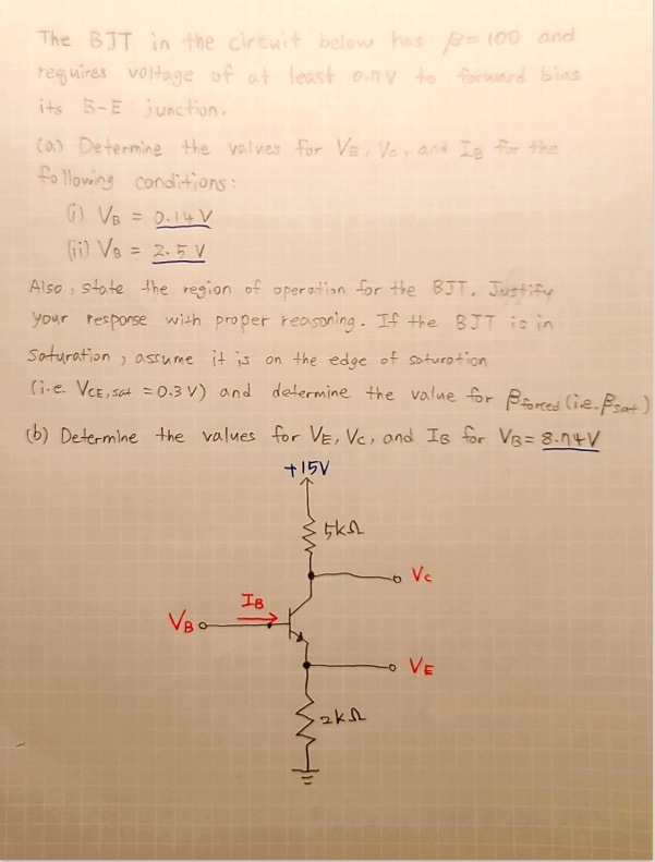 Solved The BJT in the circuit below has β=100 and reguires | Chegg.com