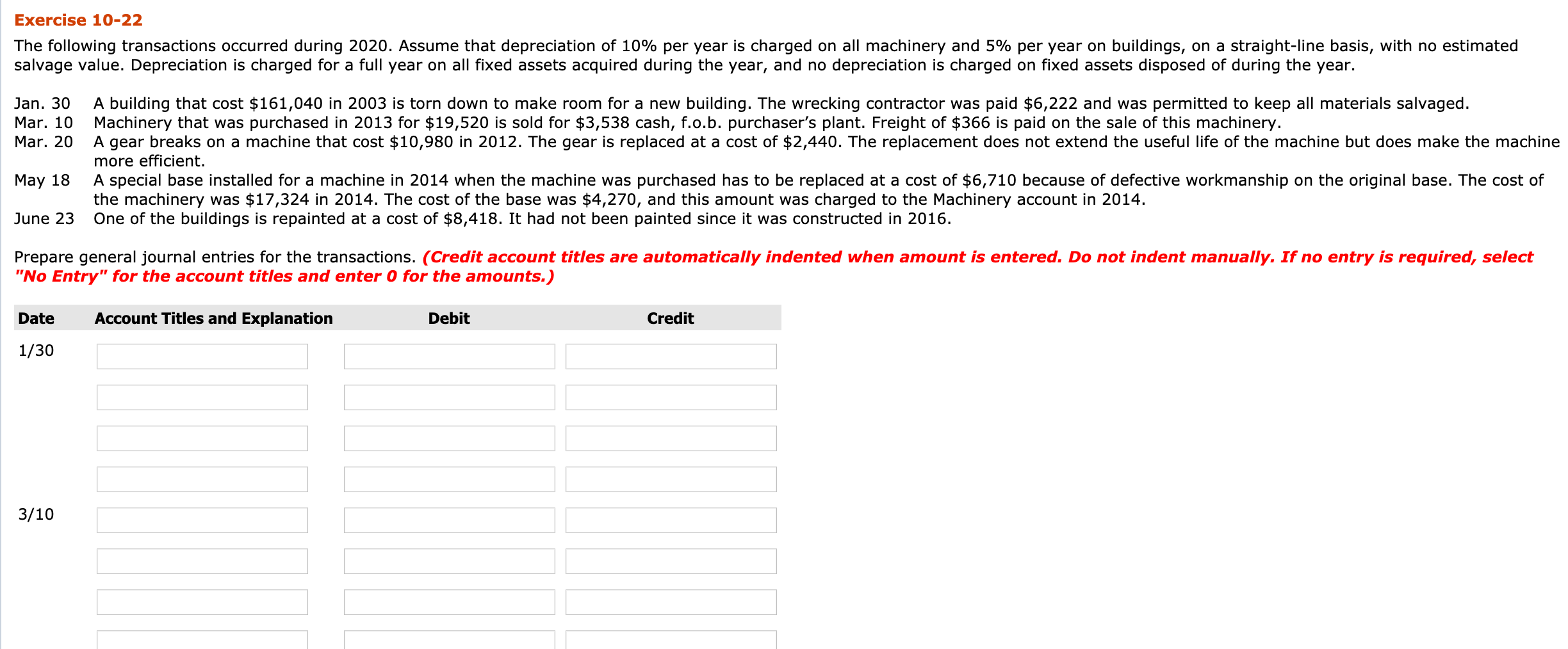Solved Exercise 10-22 The following transactions occurred | Chegg.com