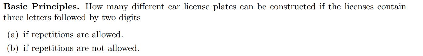 Solved Basic Principles. How many different car license | Chegg.com