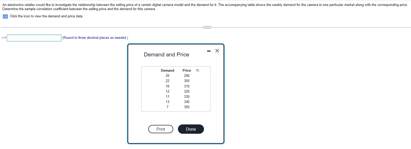 Solved Determine The Sample Correlation Coefficient Between