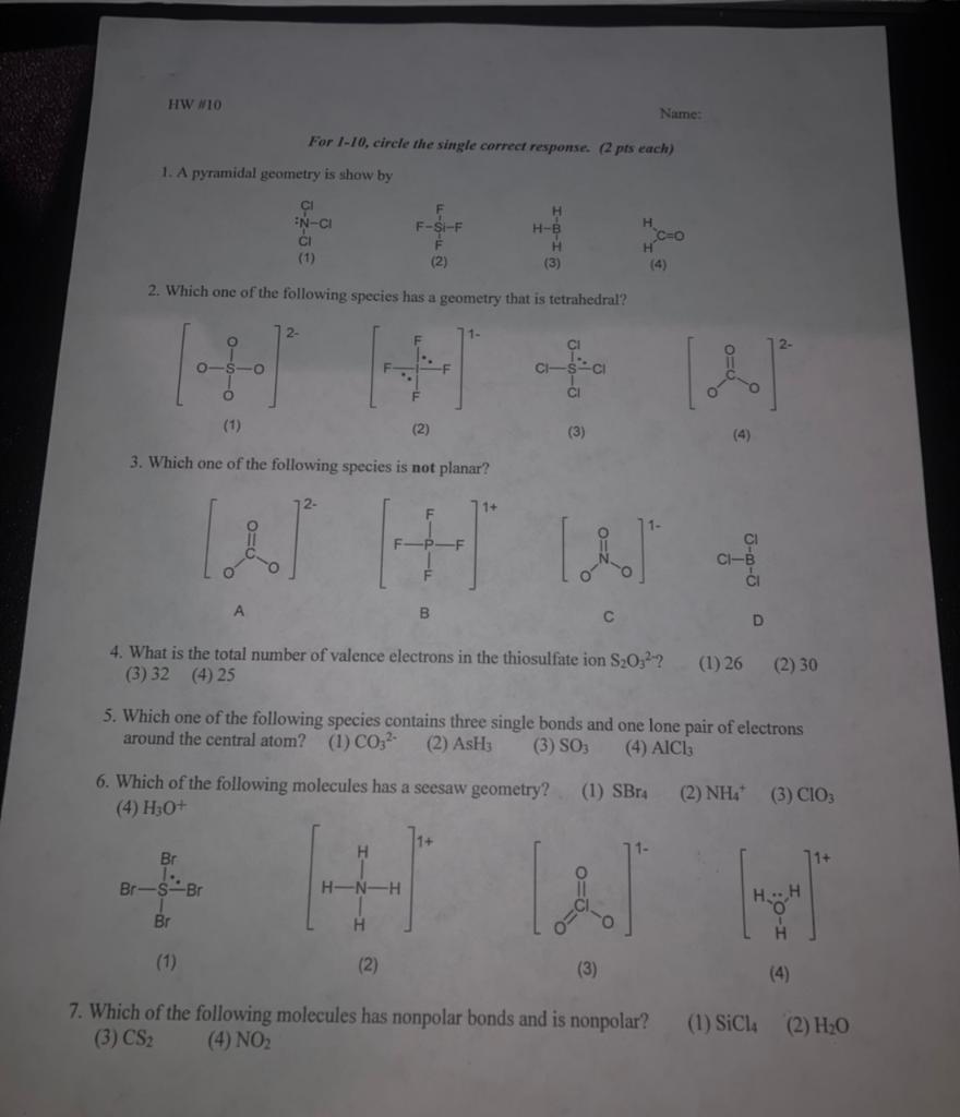 Solved 1. A pyramidal geometry is show by (2) (3) (4) 2. | Chegg.com