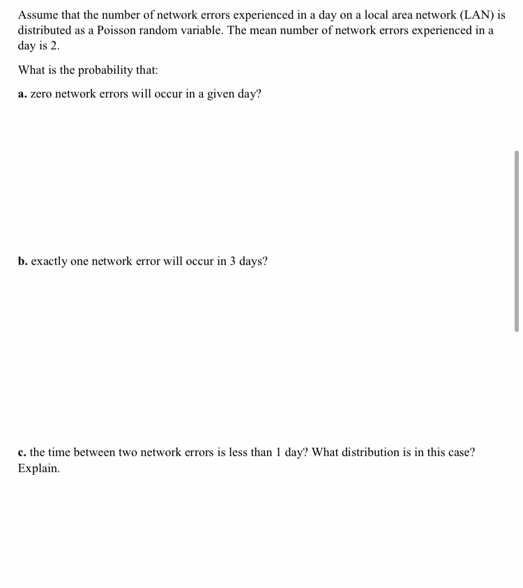 Solved Assume that the number of network errors experienced | Chegg.com