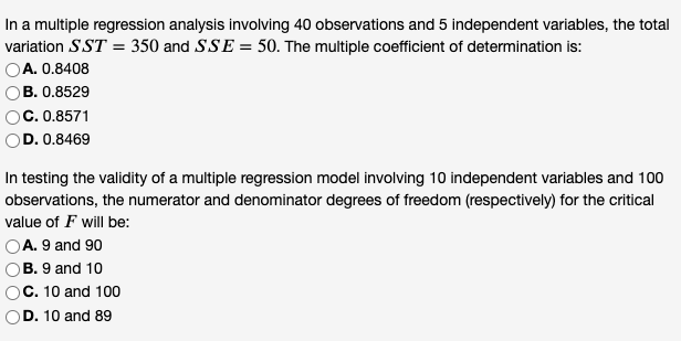 Solved In a multiple regression analysis involving 40 | Chegg.com