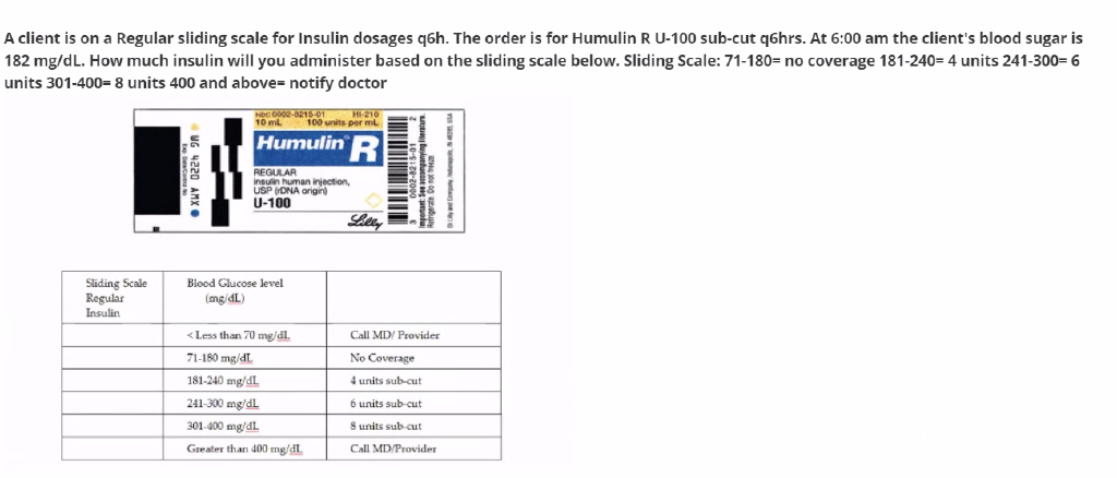 Solved A client is on a regular sliding scale for Insulin | Chegg.com