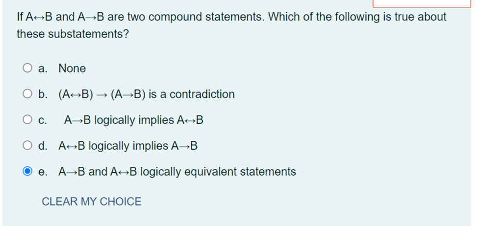 Solved If A↔B and A→B are two compound statements. Which of | Chegg.com
