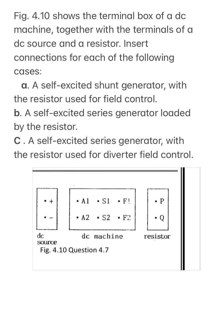 Solved Fig. 4.10 shows the terminal box of a dc machine, | Chegg.com