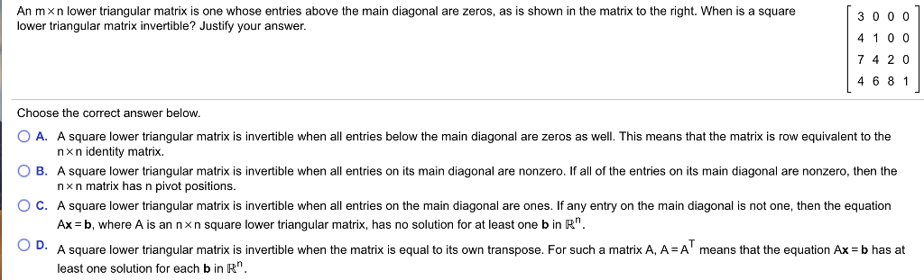 Solved An m× n lower triangular matrix is one whose entries | Chegg.com