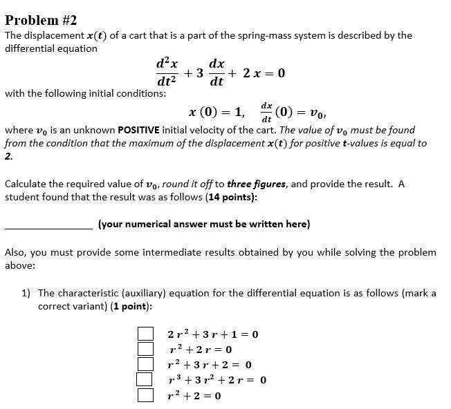Solved dax Problem #2 The displacement *(t) of a cart that | Chegg.com