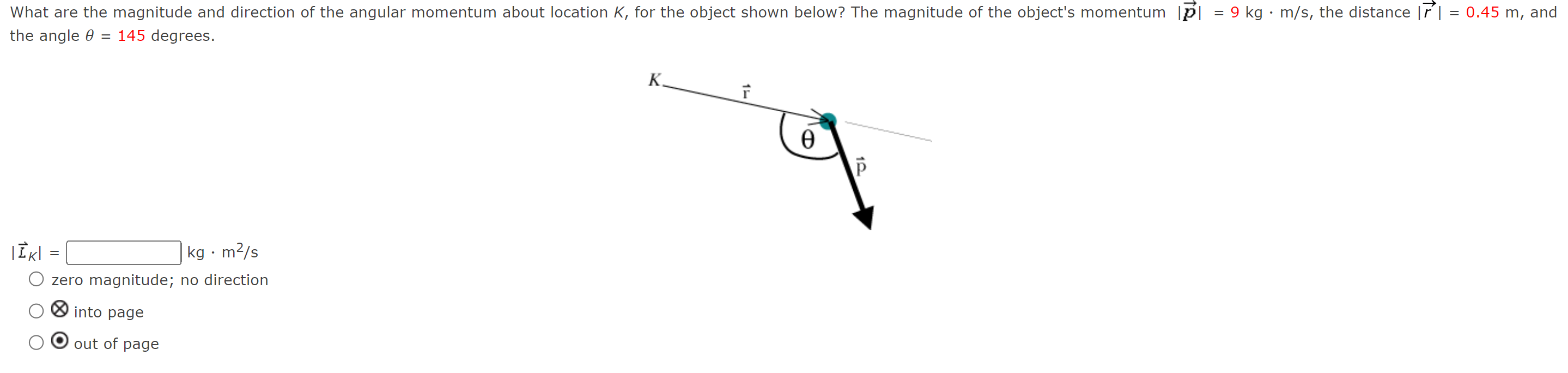 Solved the angle θ=145 degrees. ∣∣LK∣∣=∣kg⋅m2/s zero | Chegg.com