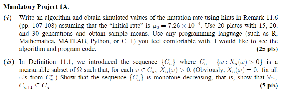 Solved Mandatory Project 1A. (i) Write an algorithm and | Chegg.com