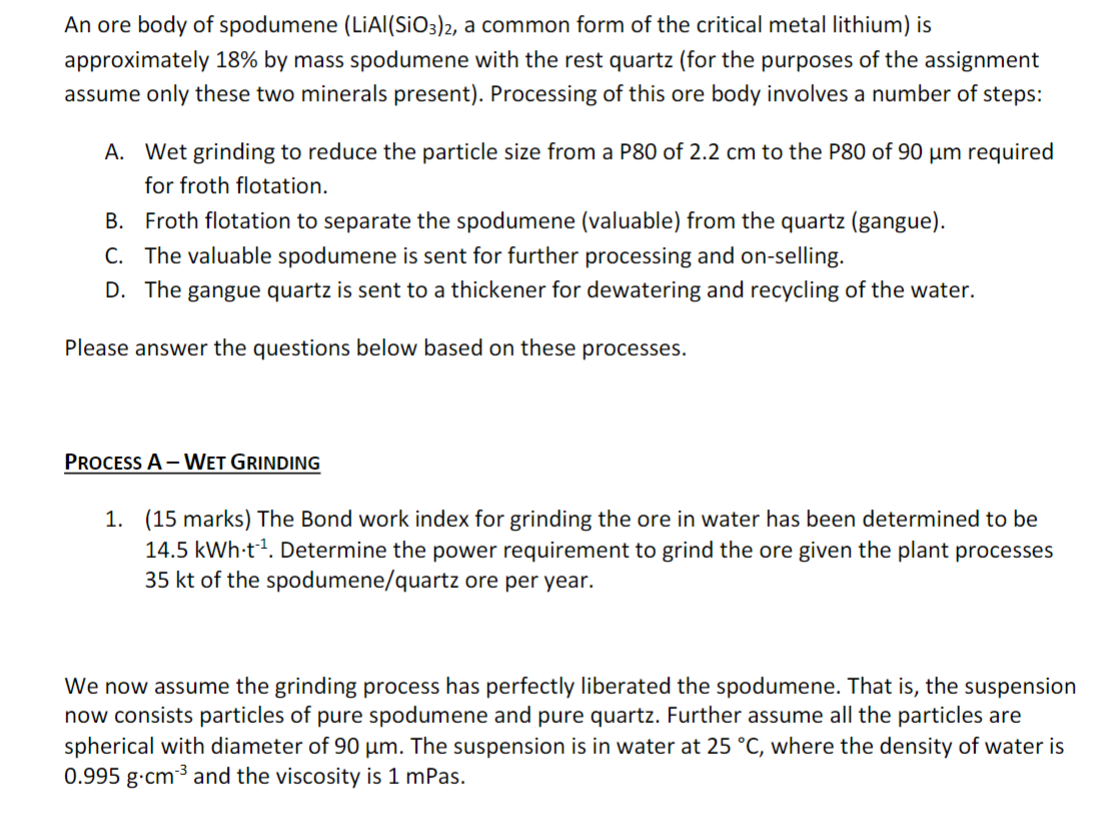 Solved An ore body of spodumene (LiAl(SiO3)2, a common form | Chegg.com