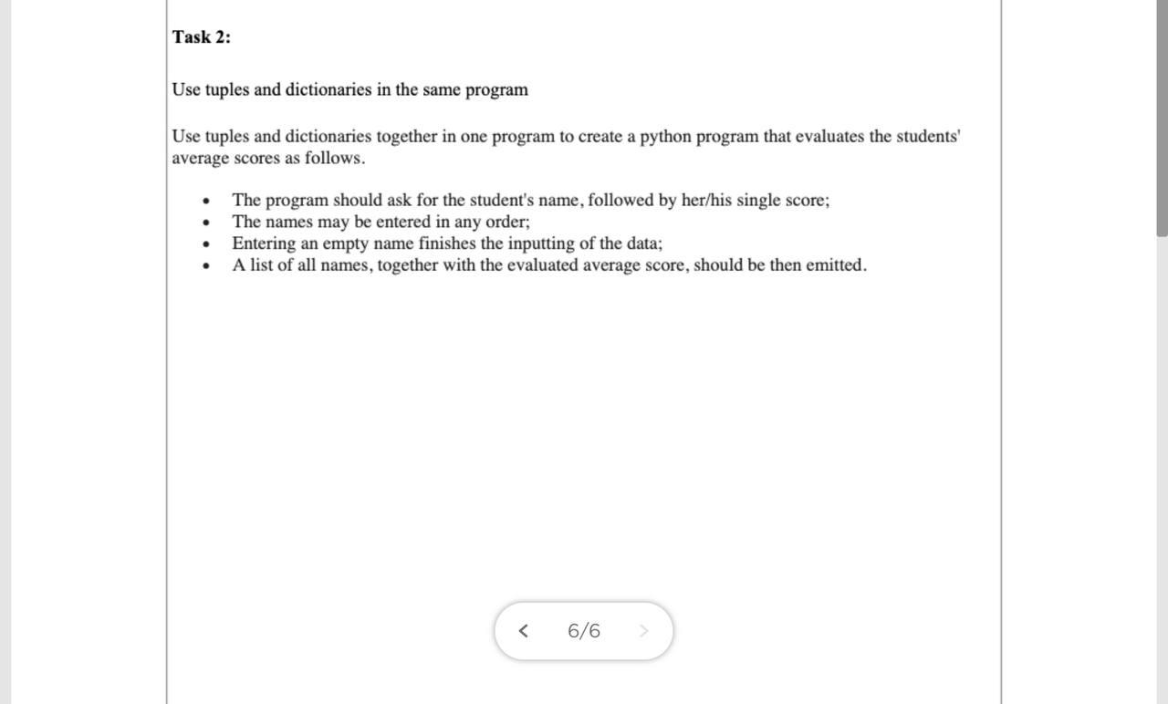 Solved Task 2: Use tuples and dictionaries in the same | Chegg.com