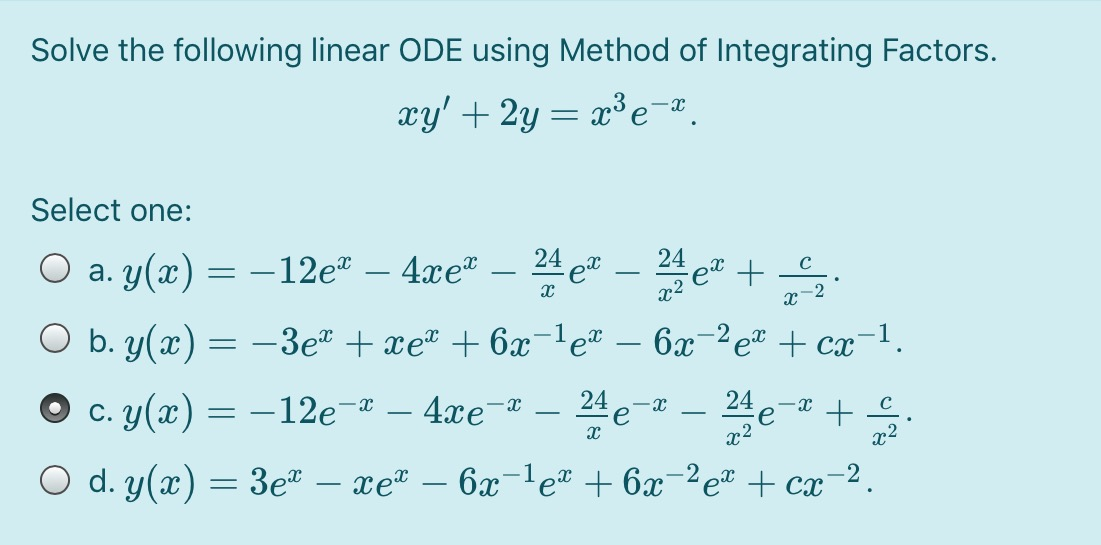 Solved Solve the following linear ODE using Method of | Chegg.com
