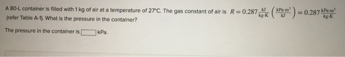 Solved A 80-L container is filled with 1kg of air at a | Chegg.com