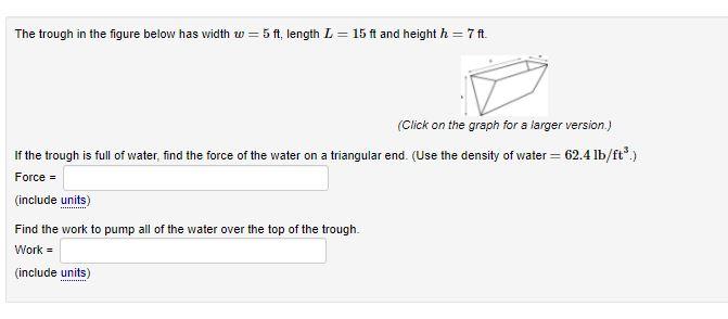 Solved The trough in the figure below has width w=5 ft, | Chegg.com