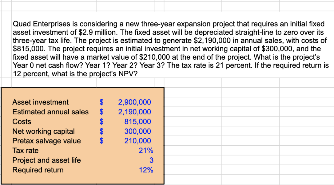 Solved Quad Enterprises is considering a new three-year | Chegg.com