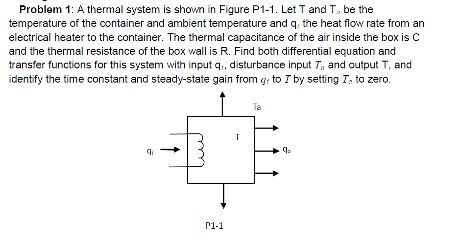 Solved A thermal system is shown in Figure P1-1. Let T and | Chegg.com