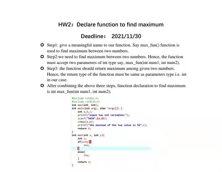 Solved HW2: Declare function to find maximum Deadline: | Chegg.com