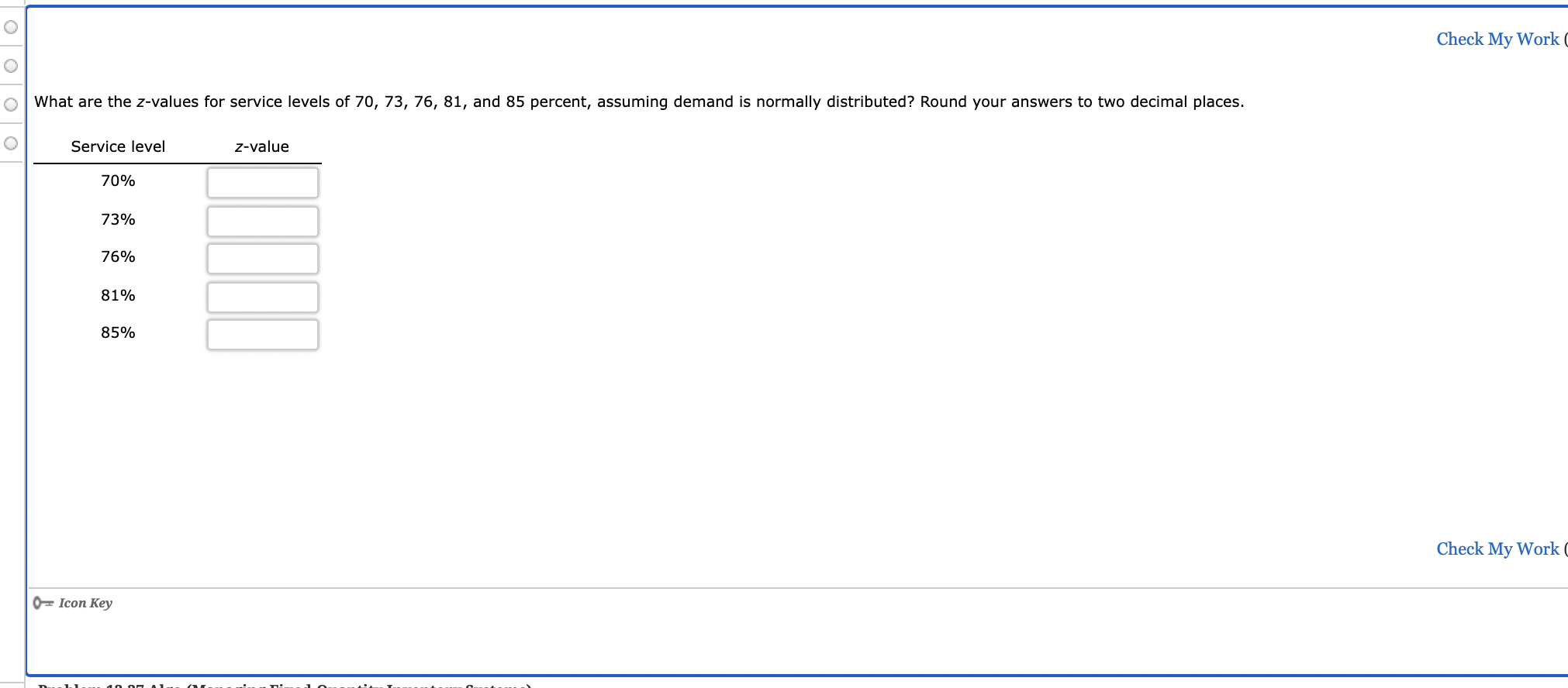Solved OOOO What are the z-values for service levels of 70, | Chegg.com
