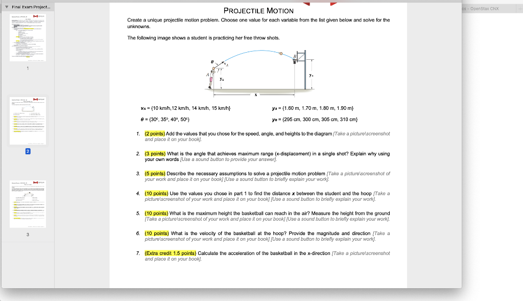 Solved Final Fram Project... cs - OpenStax CNX PROJECTILE | Chegg.com