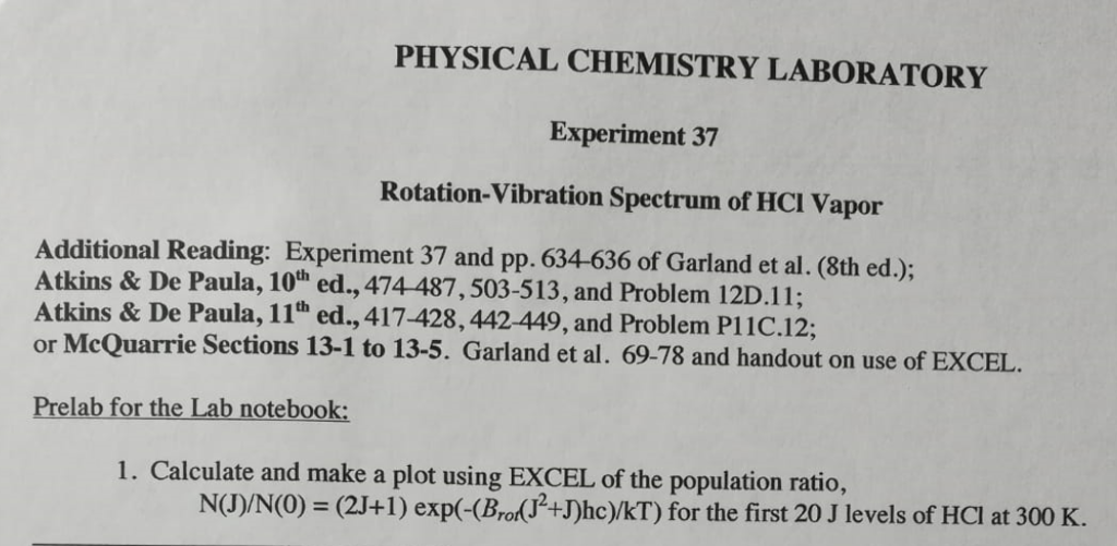 Solved PHYSICAL CHEMISTRY LABORATORY Experiment 37 | Chegg.com