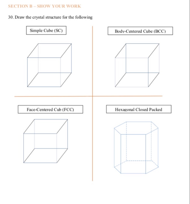 Solved SECTION B-SHOW YOUR WORK 30. Draw the crystal | Chegg.com