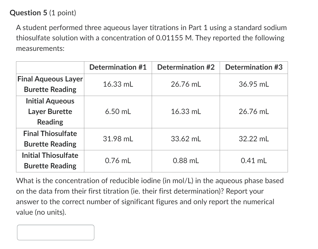 Solved A student performed three aqueous layer titrations in | Chegg.com
