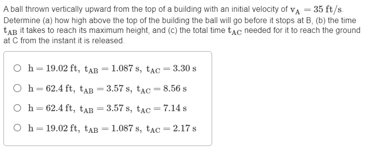 Solved A ball thrown vertically upward from the top of a | Chegg.com