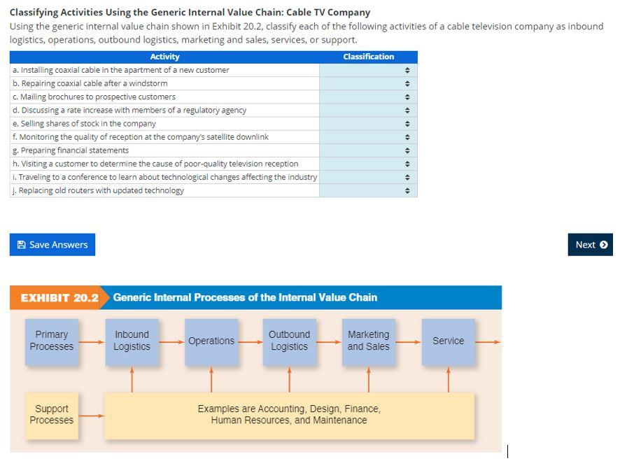 Solved Classifying Activities Using the Generic Internal | Chegg.com