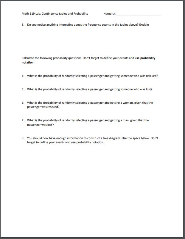 Solved Math 119 Lab: Contingency tables and Probability The | Chegg.com