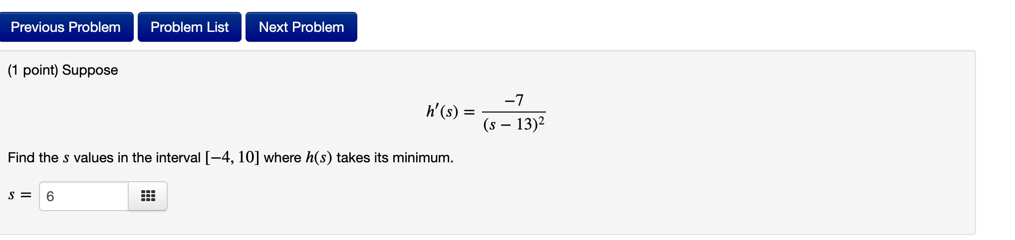 Solved Previous Problem Problem List Next Problem 1 Point 8638