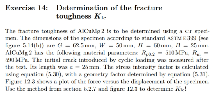 Exercise 14: Determination of the fracture toughness | Chegg.com