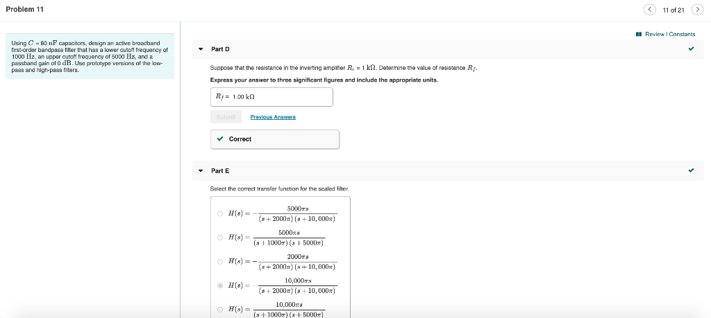 Solved Problem 11 Using C = 80 nF capacitors, design an | Chegg.com