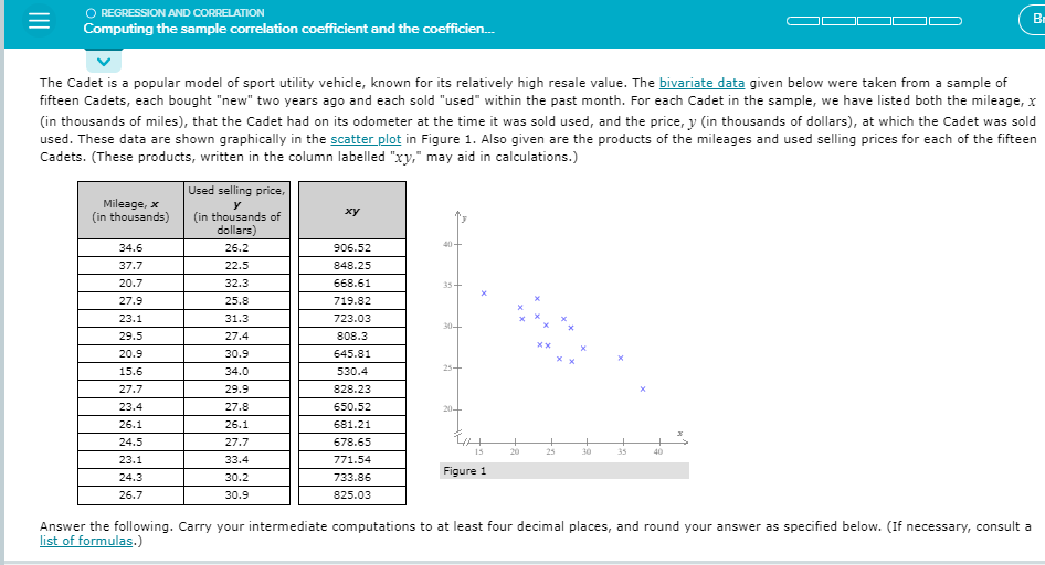 Solved O REGRESSION AND CORRELATION Computing the sample | Chegg.com