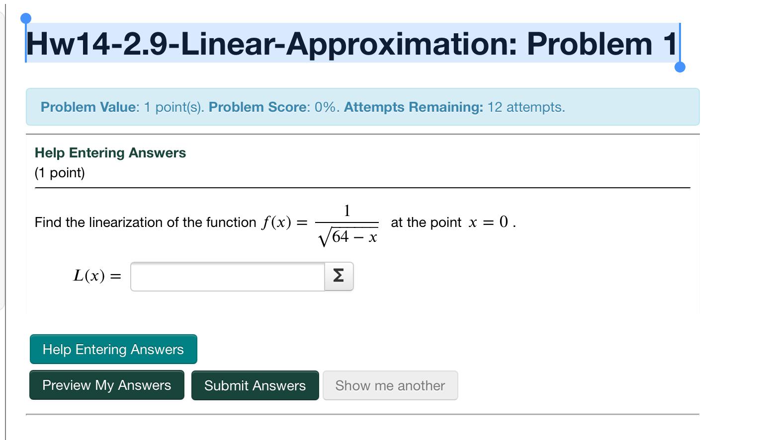 Solved Hw14 29 Linear Approximation Problem 1 Problem 