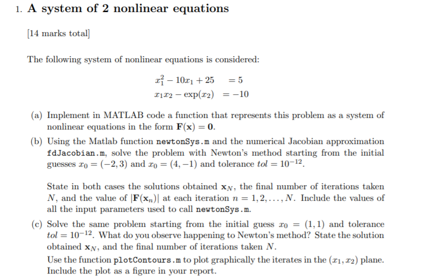 1. A system of 2 nonlinear equations (14 marks total] | Chegg.com
