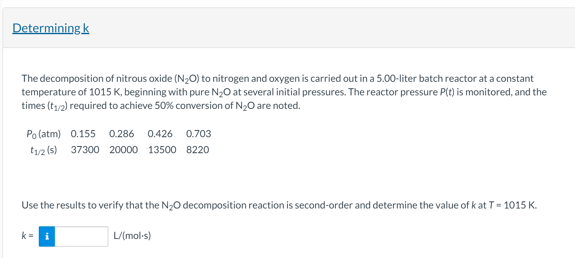 Solved A gas-phase decomposition reaction with stoichiometry | Chegg.com