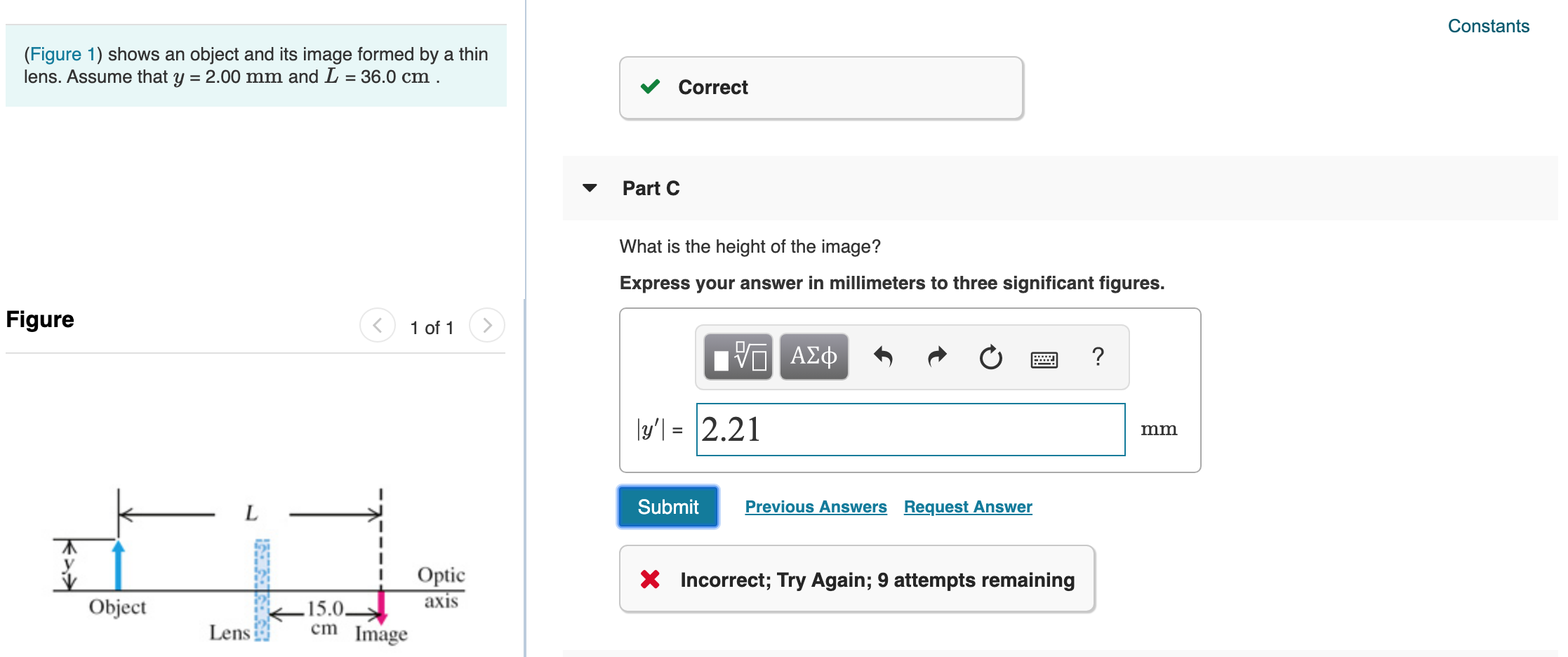 Solved Constants (Figure 1) shows an object and its image | Chegg.com