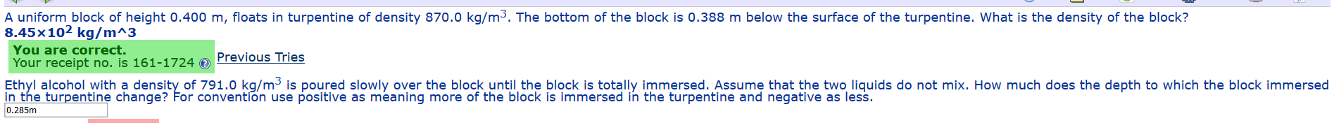 Solved A uniform block of height 0.400 m, floats in | Chegg.com