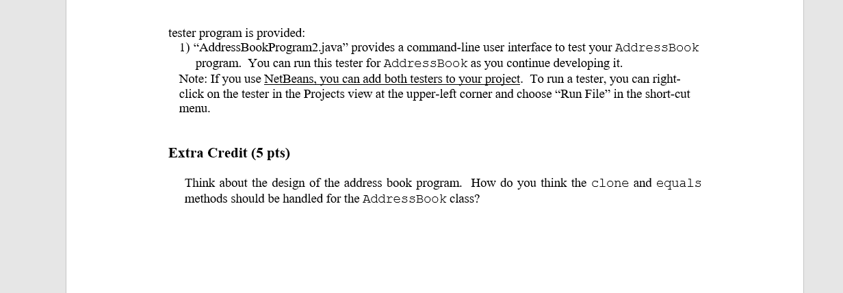 Create AddressBook class to meet these requirements | Chegg.com