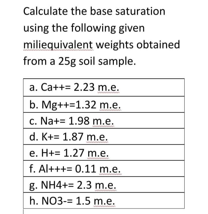 Solved Calculate the base saturation using the following | Chegg.com