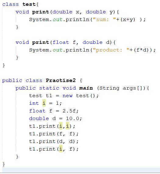 Solved class test{ void print (double x, double y) { | Chegg.com