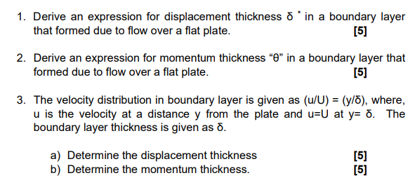 Solved 1. Derive an expression for displacement thickness δ∗ | Chegg.com