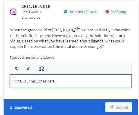 Solved When the green solid of [CrCl2(H2O)4]3+ is dissolved | Chegg.com