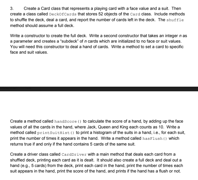 3. Create a Card class that represents a playing card | Chegg.com