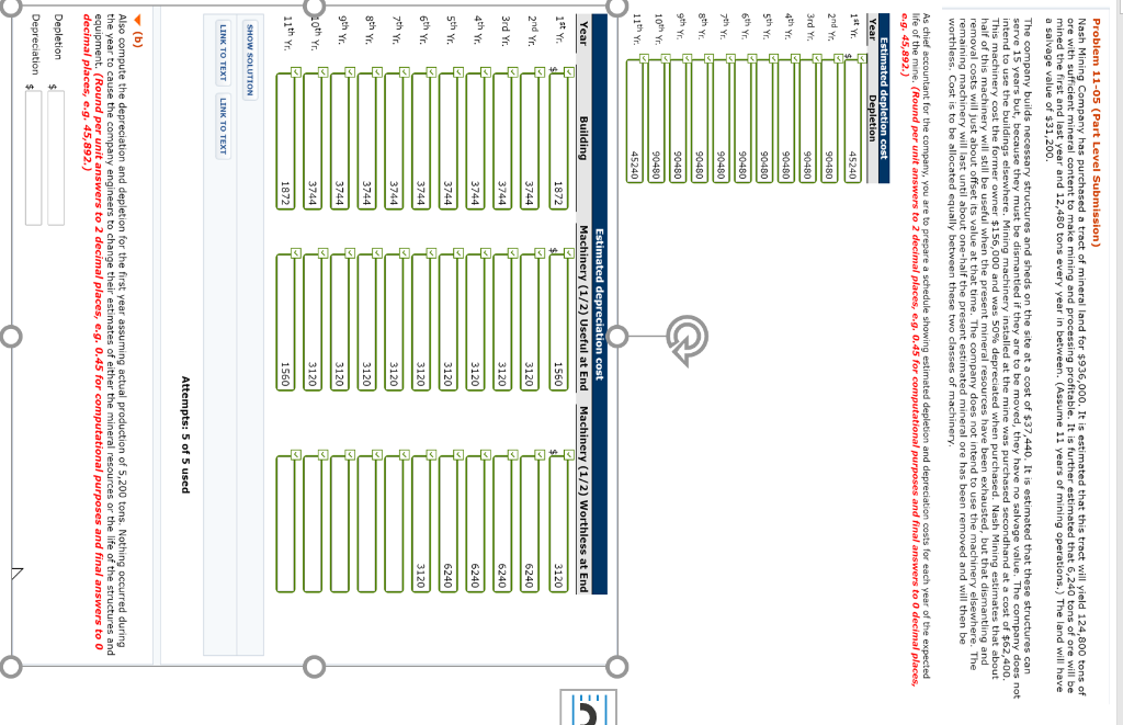 Problem 11-05 (Part Level Submission) Nash Mining | Chegg.com