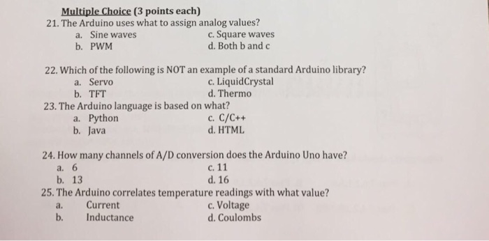 Solved The Arduino Uses What To Assign Analog Values A