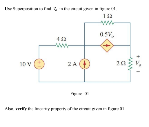 Solved Use Superposition to find V, in the circuit given in | Chegg.com