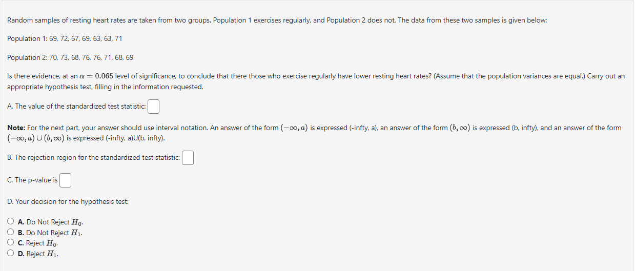Solved Population 1: 69,72,67,69,63,63,71 Population 2: | Chegg.com